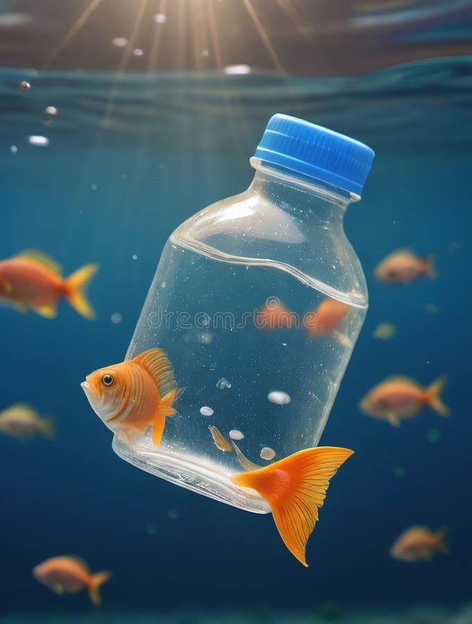 Fish Plastic Bottle Shape Floating Underwater, Marine Plastic Pollution ...