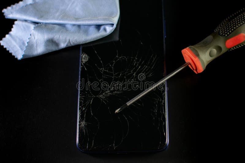 Broken Mobile Phone (crashed Screen) Under Repair with Selective Focus ...