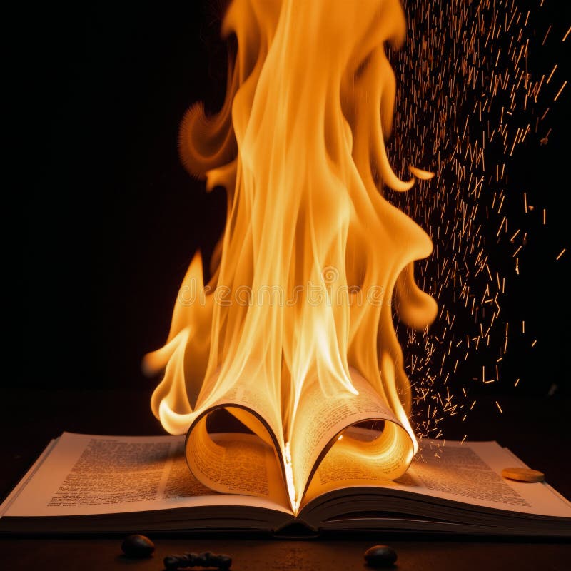 Flaming Page Explosion with Vivid Destruction Stock Illustration ...