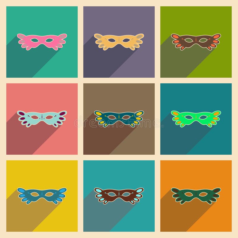 Concept of Flat Icons with Long Shadow Carnival Mask Stock Vector ...