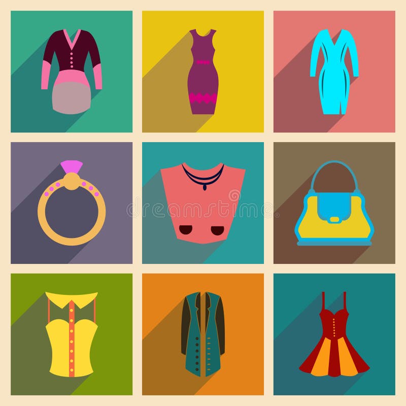 Concept of Flat Icons with Long Shadow Clothes Stock Vector ...