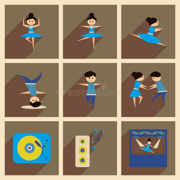 Concept of Flat Icons with Long Shadow Dancing Stock Vector ...