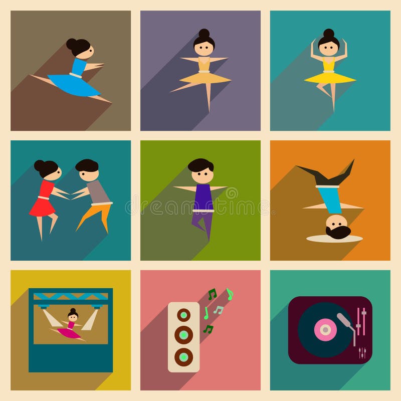 Concept of Flat Icons with Long Shadow Dancing Stock Vector ...
