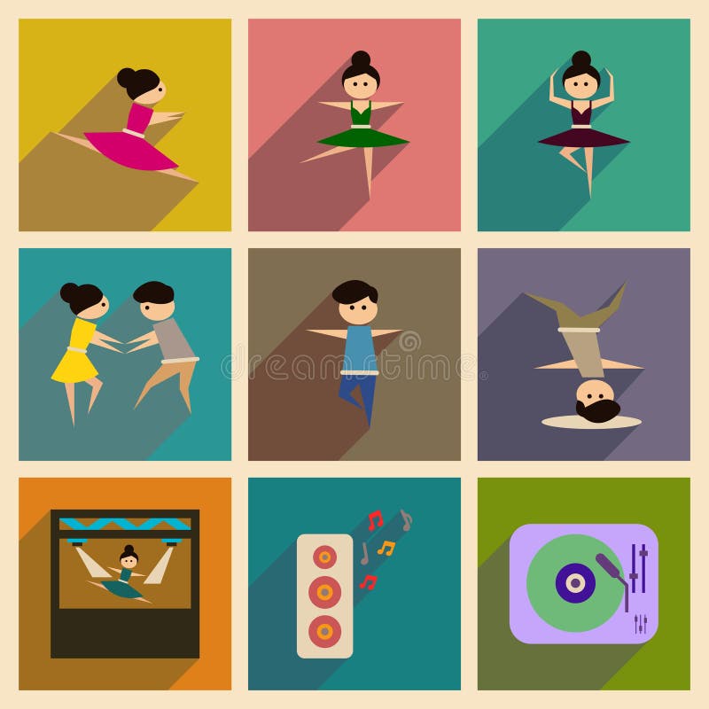 Concept of Flat Icons with Long Shadow Dancing Stock Vector ...