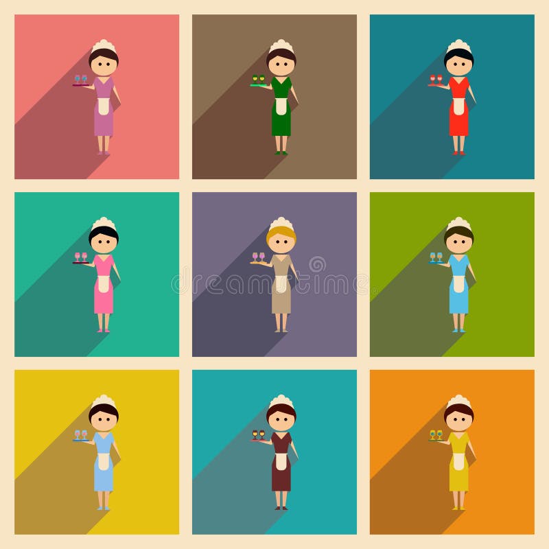 Concept of Flat Icons with Long Shadow Girl Waitress Stock Vector ...