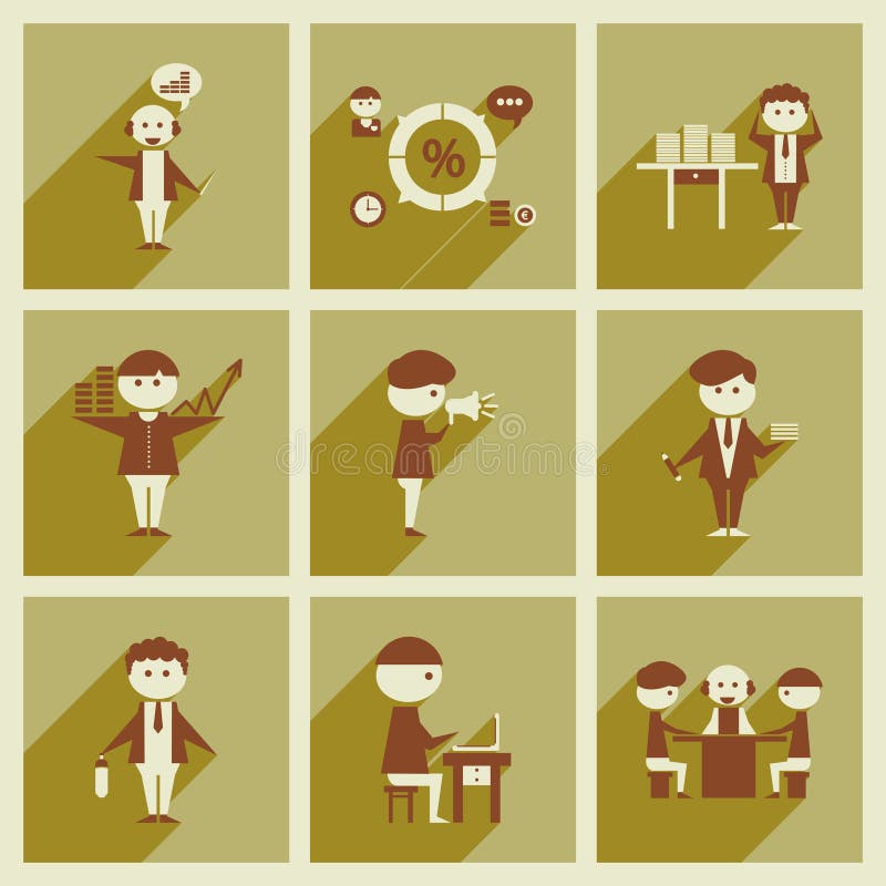 Concept of Flat Icons with Long Shadow Office Workers Stock Vector ...