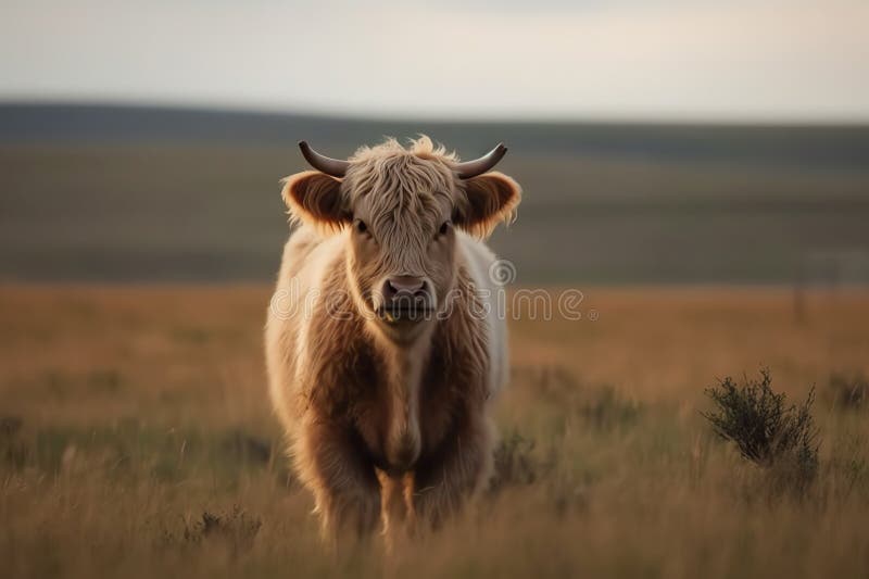 Fluffy Cow in Beautiful Plain Field. Generative AI Stock Illustration ...