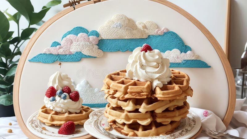 Fluffy Dreams National Waffle Day Delight with Whipped Cream Magic.AI ...
