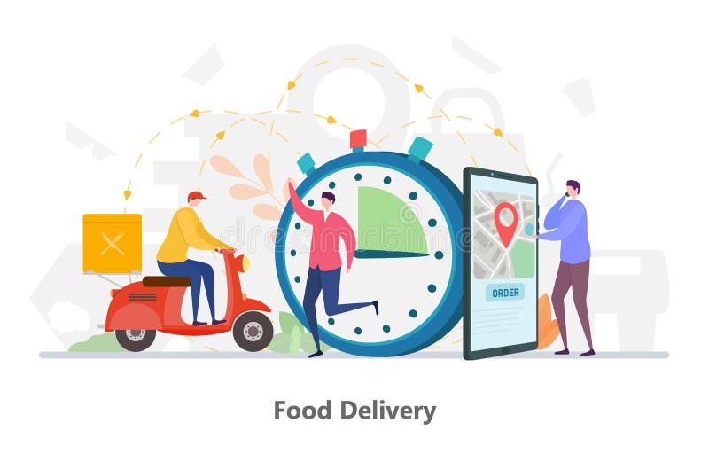 Concept of Food Delivery Service, Flat Design Vector Illustration Stock ...