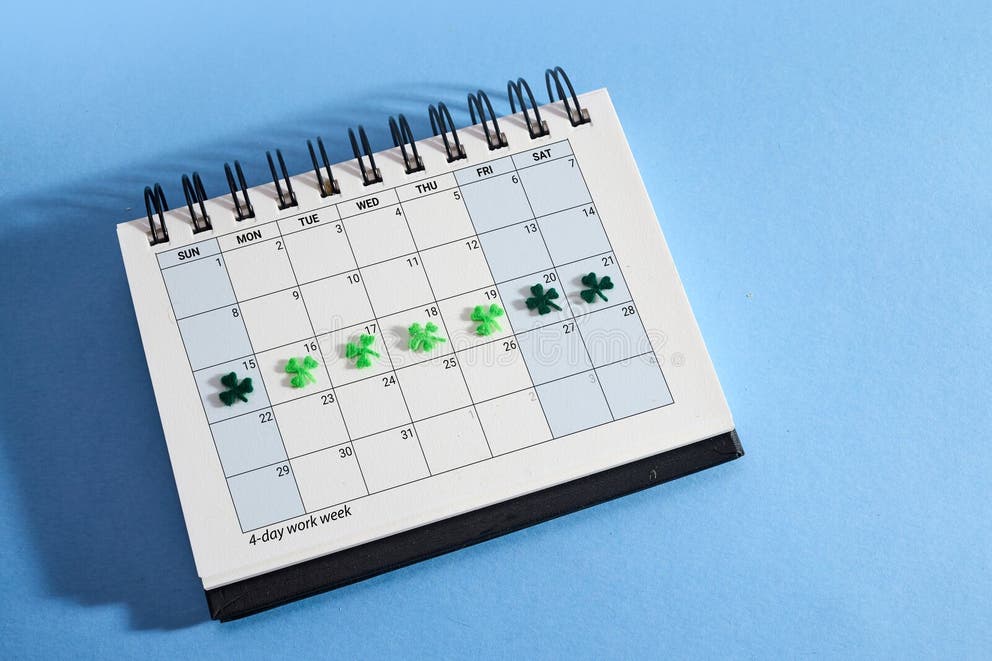 Concept of Four-day Work Week. Printed Calendar for a 4 Day Working ...