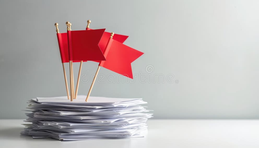 Concept Fraud Warning. Red Flags Arranged Stack Documents. Symbolize ...