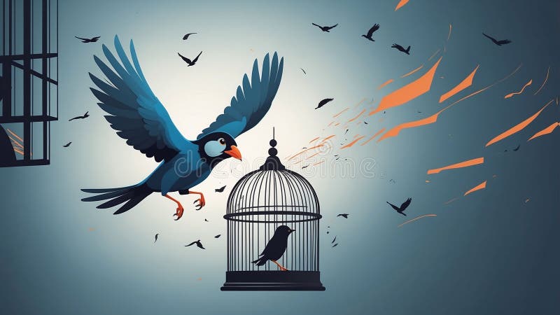 Concept of Freedom Represented by a Bird Escaping from a Cage Stock ...