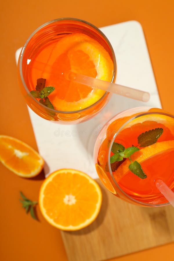 Concept of Fresh Alcohol Drink, Aperol Spritz, Top View Stock Photo ...