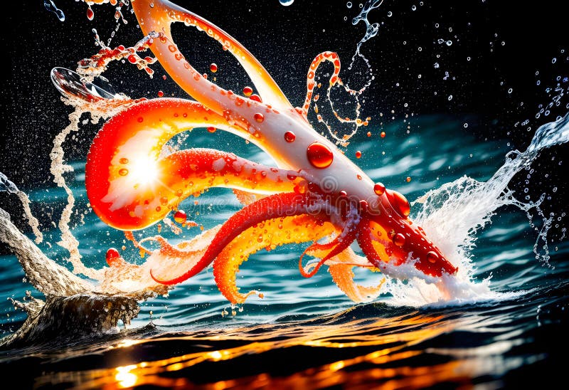 The Concept of Fresh Octopus from the Ocean. Explosion Splash Full ...