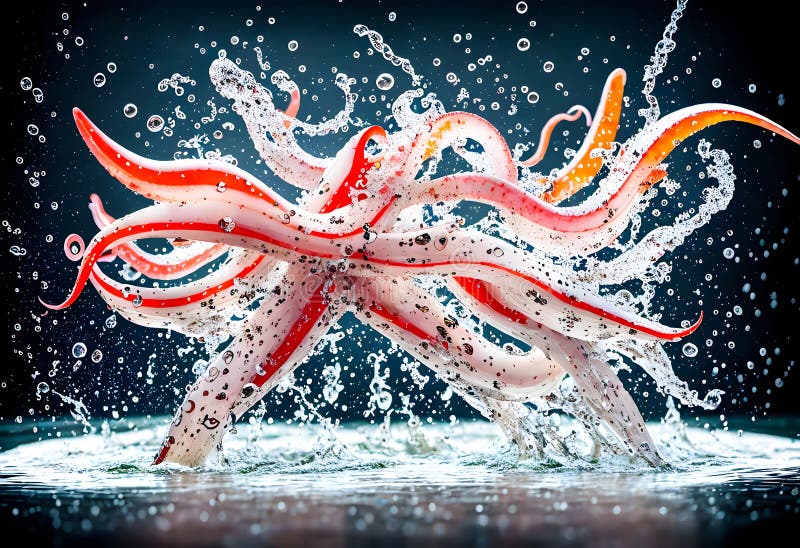 The Concept of Fresh Octopus from the Ocean. Explosion Splash Full ...
