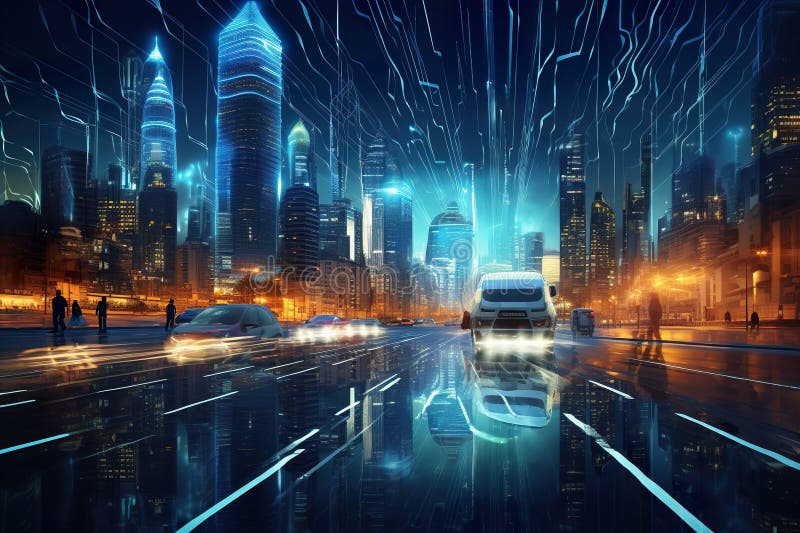 Concept of Future Cityscape with Highway Lighting Stock Image - Image ...