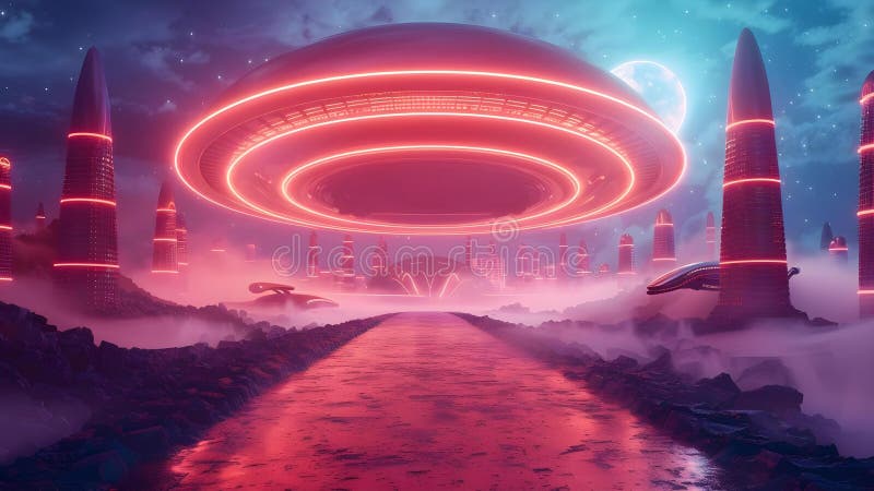 Exploring the Future: D Rendering of Alien Spaceship with Neon Lights ...