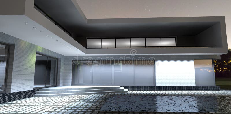 The Concept of a Futuristic High-tech House Project. Long Rectangular ...