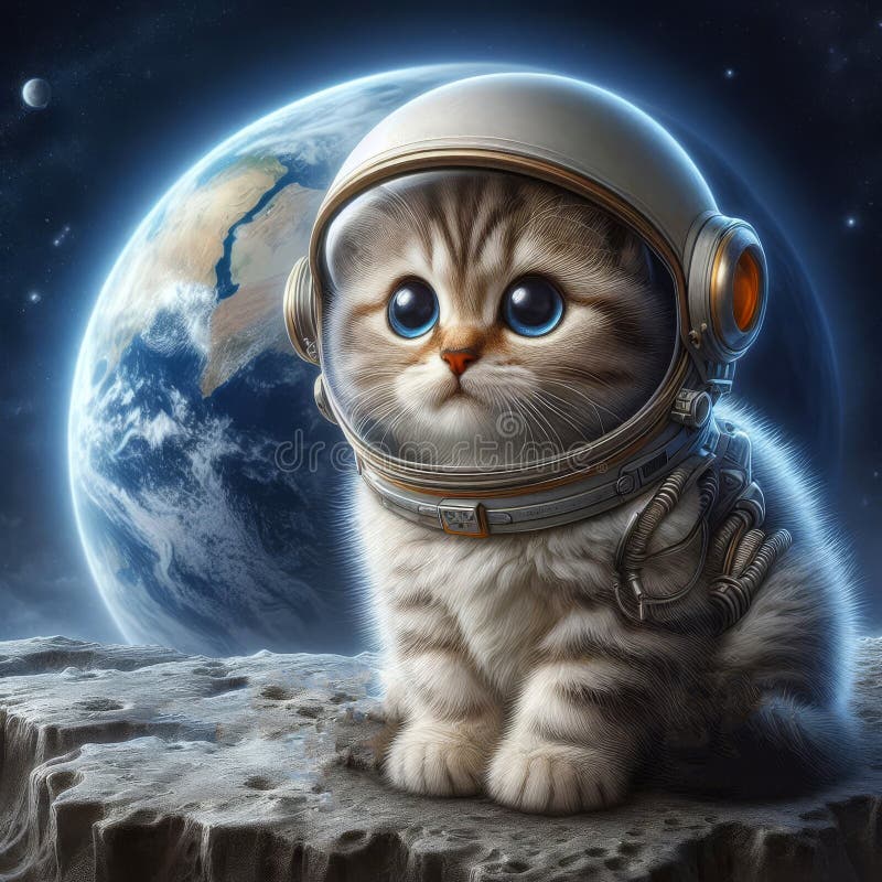 Concept , Futuristic Image of the Cute Kitten in the Space. Sci Fi ...