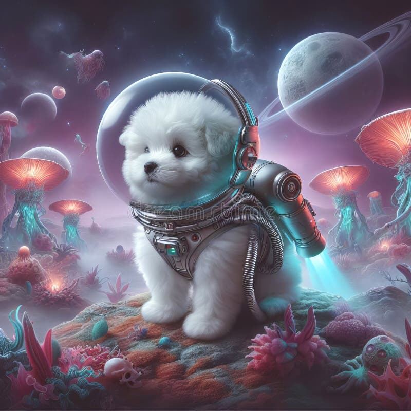 AI Generated Concept , Futuristic Image of the Cute Puppy in the Space ...