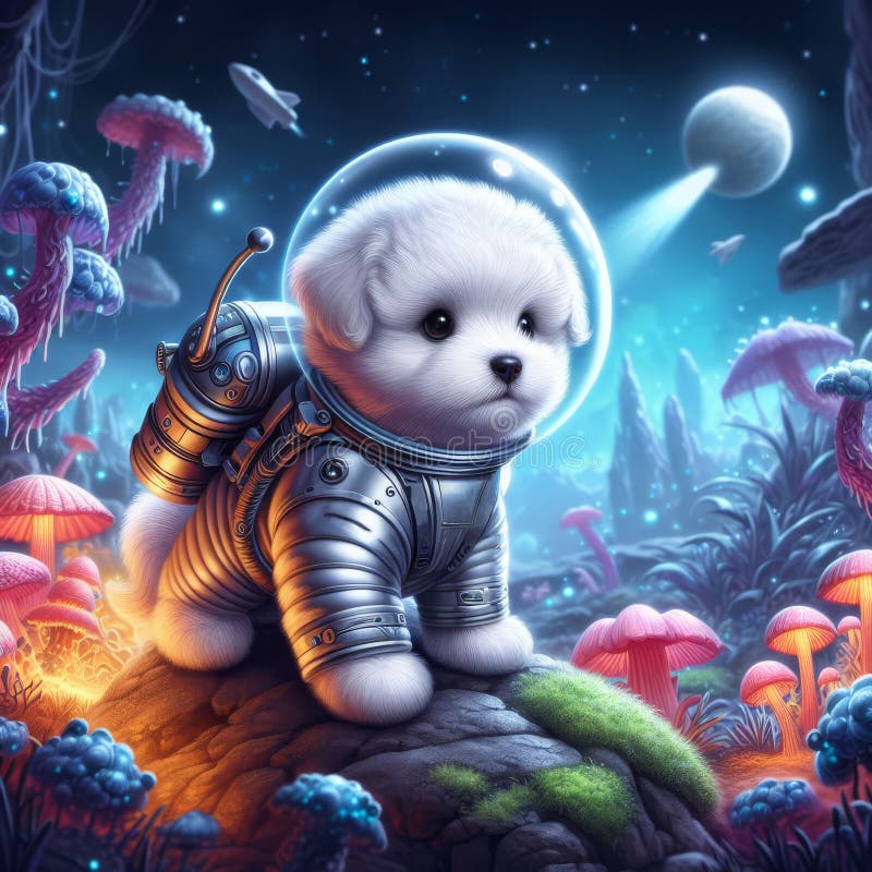 AI Generated Concept , Futuristic Image of the Cute Puppy in the Space. Sci Fi Stock ...