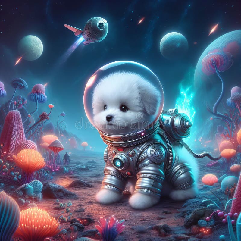 Concept , Futuristic Image of the Cute Puppy in the Space. Sci Fi Stock ...