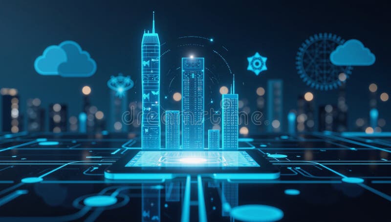 Futuristic Smart City Scene Featuring Cybersecurity AI 5G and Big Data Analysis in a ...