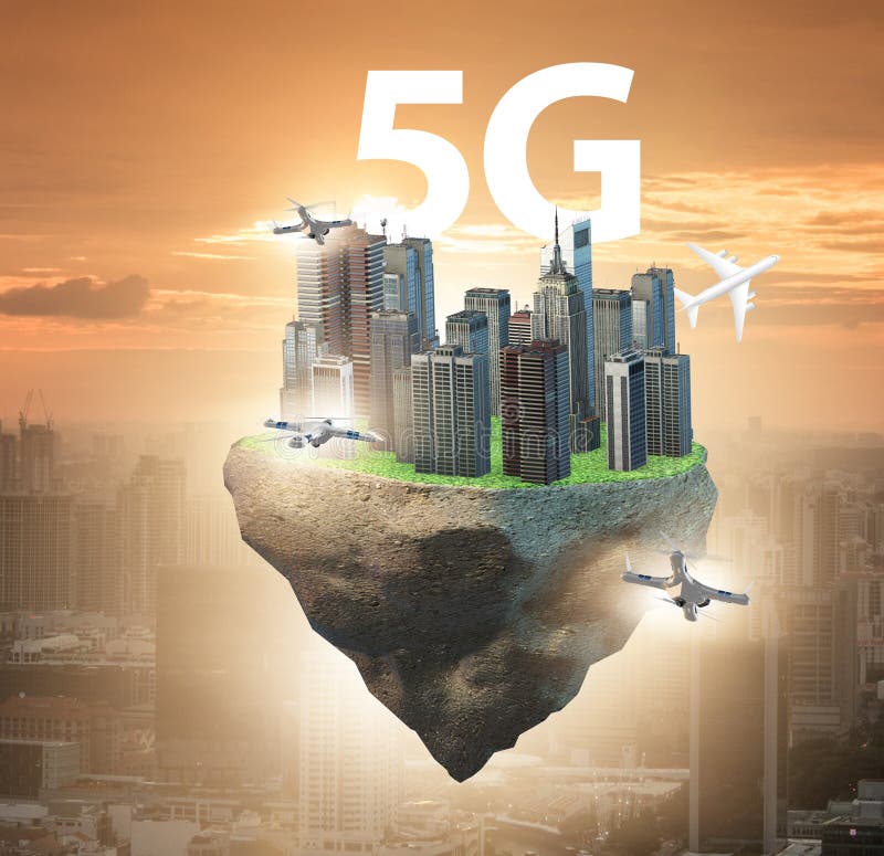 Concept of 5g Technology with Floating Island Stock Illustration ...