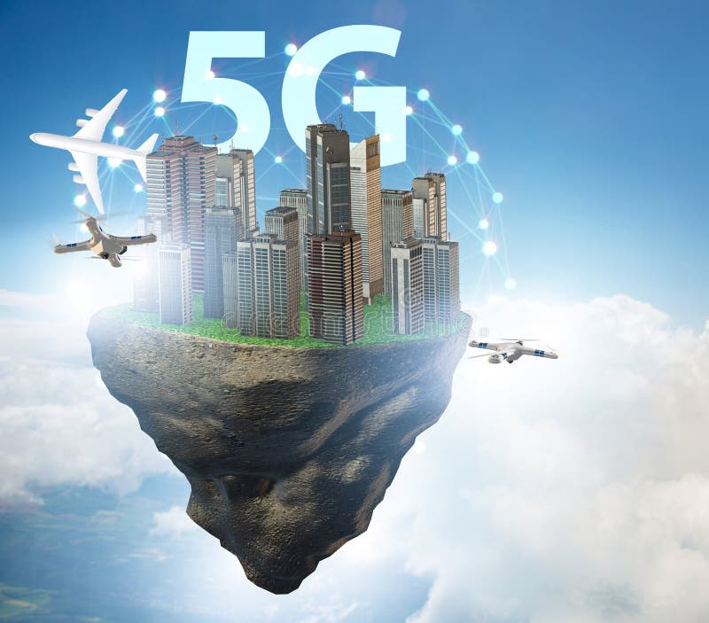 Concept of 5g Technology with Floating Island Stock Illustration ...
