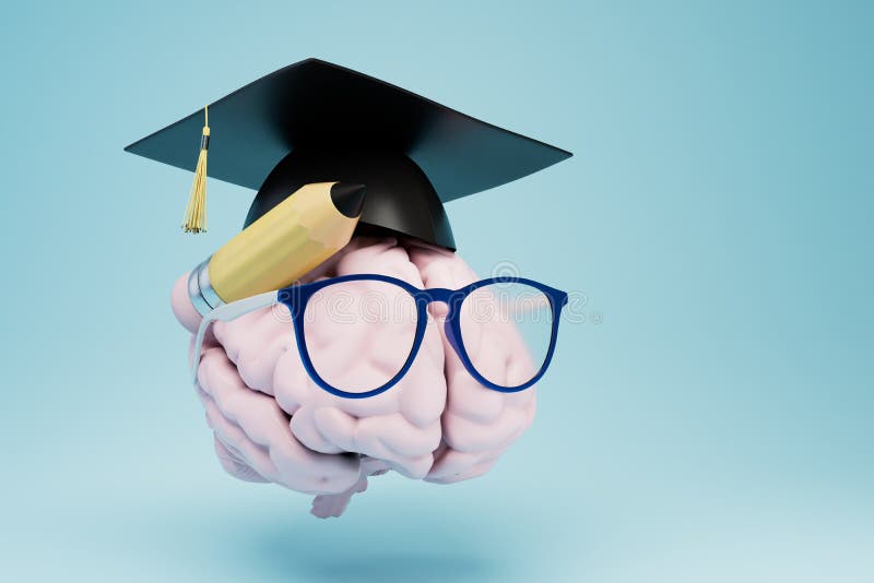 The Concept of Gaining Knowledge. Brain in a Graduation Cap and Glasses ...