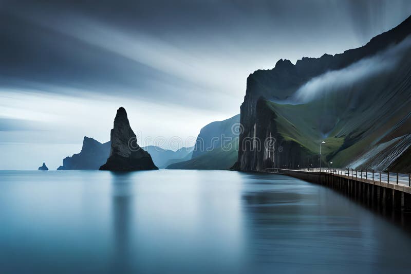 Gap of the Abyss Cliff Edge on the Gray Cloudy Sky, the Challenge Route ...