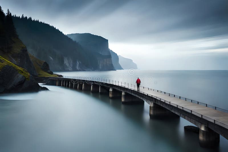 Gap of the Abyss Cliff Edge on the Gray Cloudy Sky, the Challenge Route ...