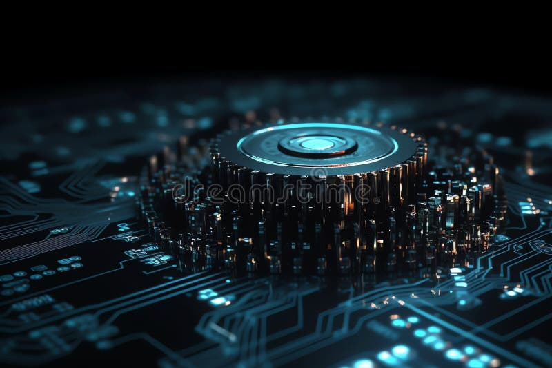 Gear Wheel on the Circuit Board, Illustration Hitech, Engineering, and ...