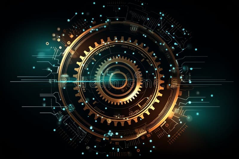 Gear Wheel on the Circuit Board, Illustration Hitech, Engineering, and ...