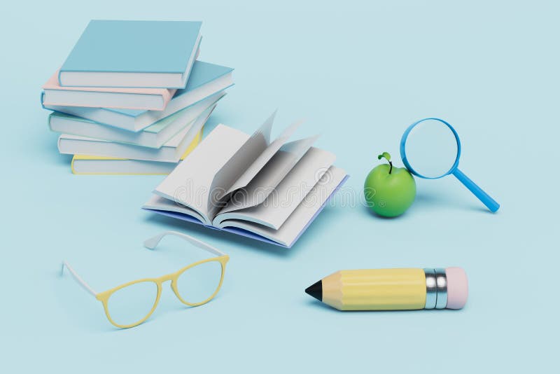 The Concept of Getting Education. Books, Pencil, Glasses, Magnifier ...
