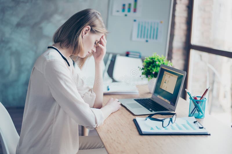 Concept of Getting a Headache at Work. Beautiful Young Smart Sec Stock ...