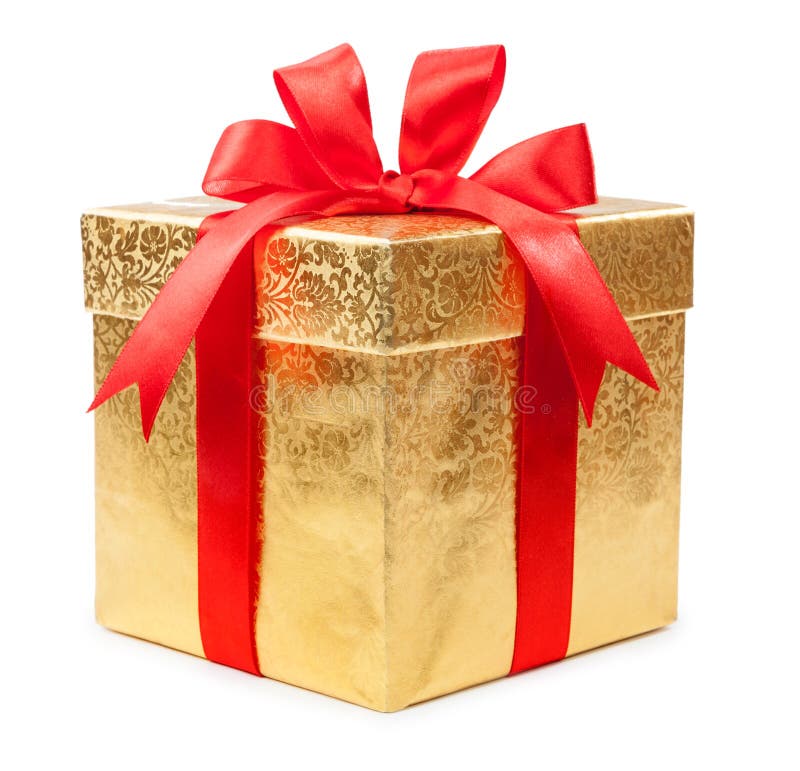 Concept Gift - a Gold Box with a Red Bow Stock Image - Image of xmas ...
