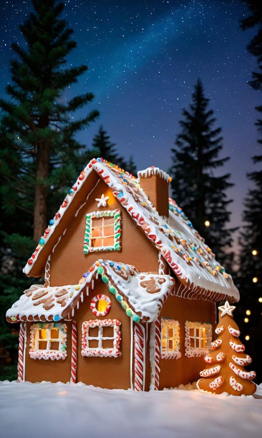 A Ginger House with a Christmas Tree in the Background. Generative AI ...