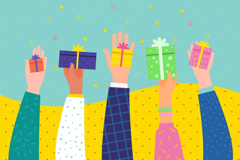 Concept of Giving. Several Human Hands Hold Gift Boxes Stock Vector ...