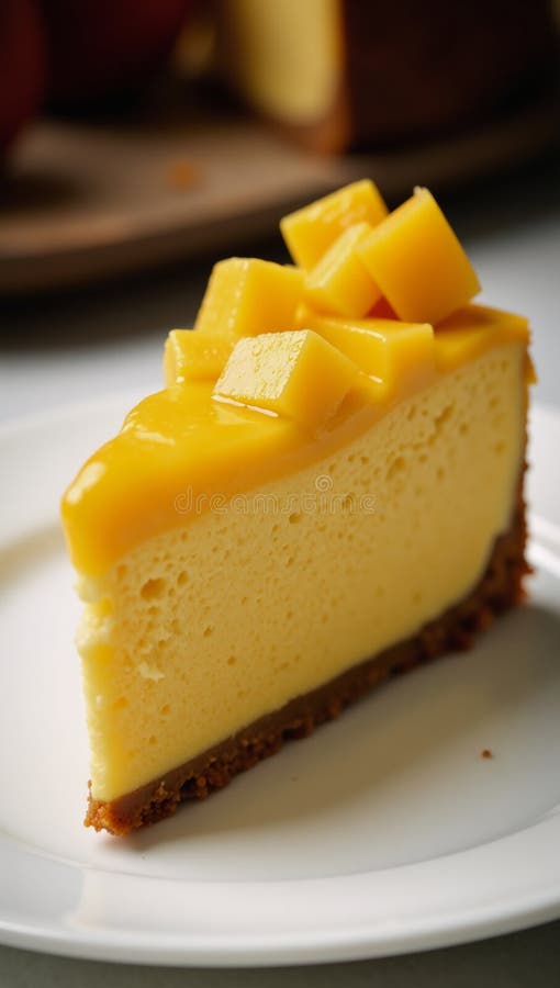 Glazed Mango Cheesecake with Fresh Mango Pulp Topping Stock ...