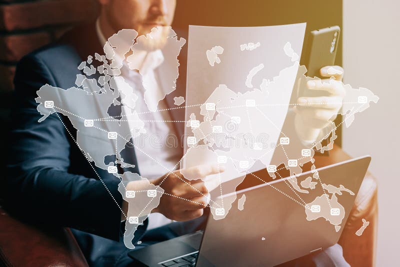 The Concept Of Global Mailing Business Mail Around The World Stock ...