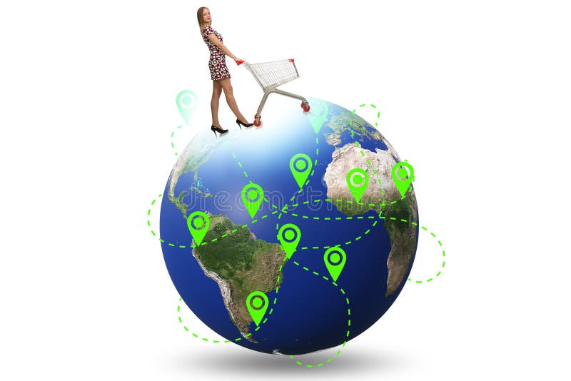 Concept of Global Shopping with Globe and Shopper Stock Image - Image ...