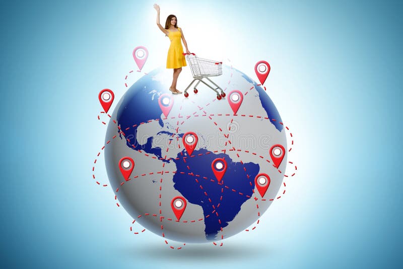 Concept of Global Shopping with Globe and Shopper Stock Photo - Image of order, marketing: 304388170