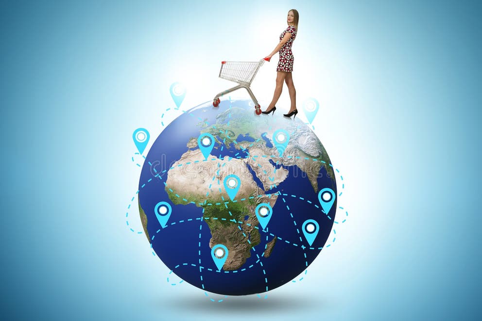 Concept of Global Shopping with Globe and Shopper Stock Photo - Image of business, basket: 305322560