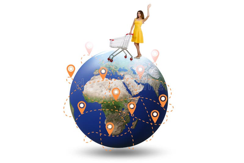 Concept of Global Shopping with Globe and Shopper Stock Photo - Image of global, online: 305324674