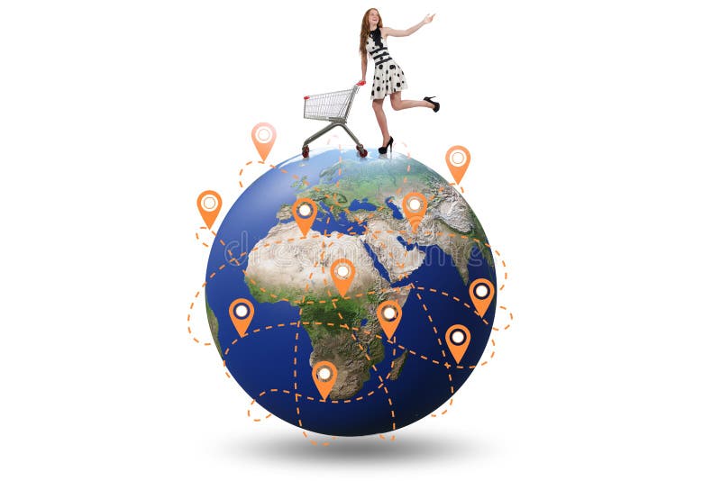 Concept of Global Shopping with Globe and Shopper Stock Photo - Image ...