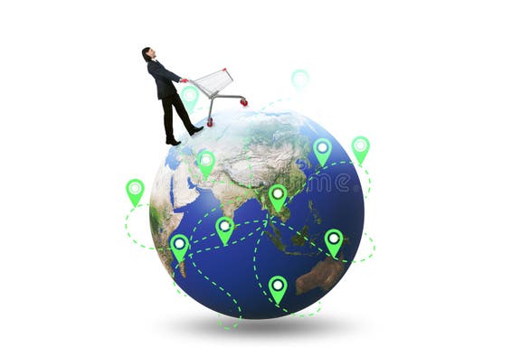 Concept of Global Shopping with Globe and Shopper Stock Photo - Image ...