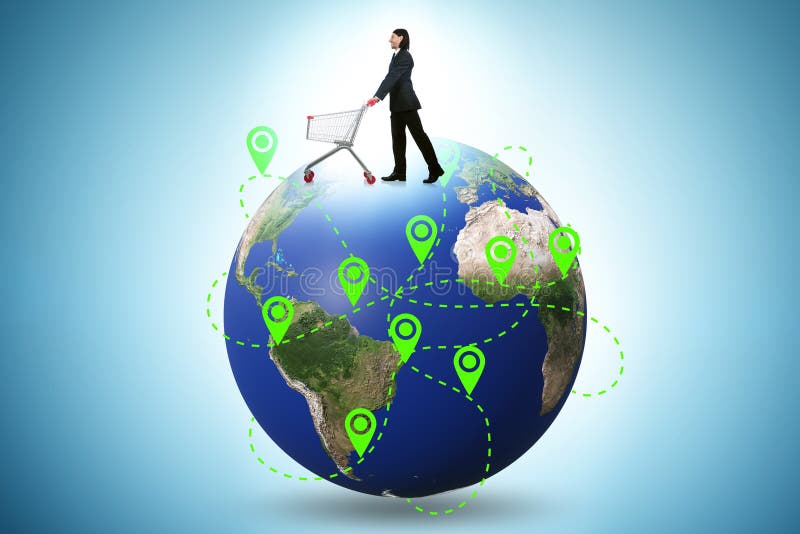 Concept of Global Shopping with Globe and Shopper Stock Image - Image ...