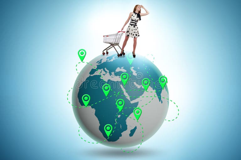 Concept of Global Shopping with Globe and Shopper Stock Image - Image ...
