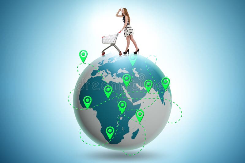 Concept of Global Shopping with Globe and Shopper Stock Image - Image ...